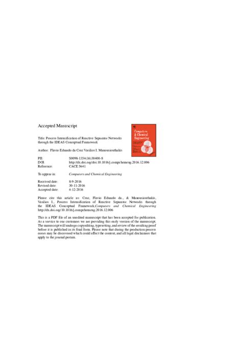 Pdf Process Intensification Of Reactive Separator Networks Through The Ideas Conceptual Framework