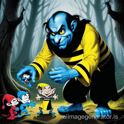 Dark Forest Encounter Gargamel Captures Smurfs Ai Image Generator