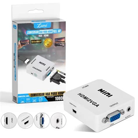 Cabo Adaptador Mini Conversor Vga Para Hdmi Com Áudio vídeo Parcelamento sem juros
