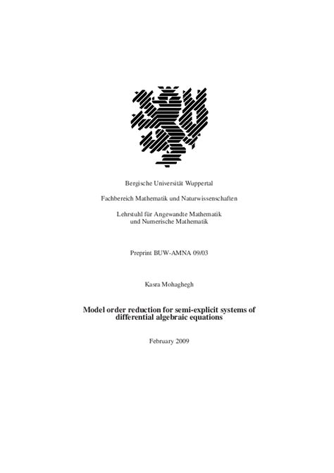 Pdf Model Order Reduction For Semi Explicit Systems Of Differential