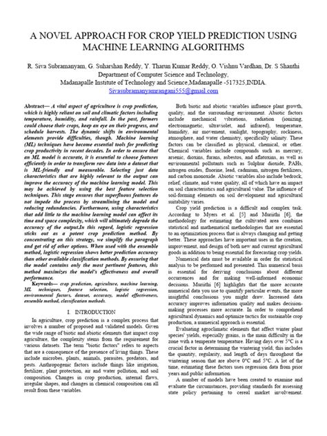 Crop Yield Prediction Pdf Support Vector Machine Logistic Regression