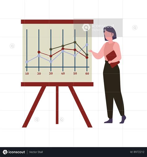 Girl Showing Line Graph Animated Illustration Download In Json Lottie