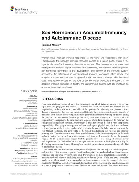 Pdf Sex Hormones In Acquired Immunity And Autoimmune Disease