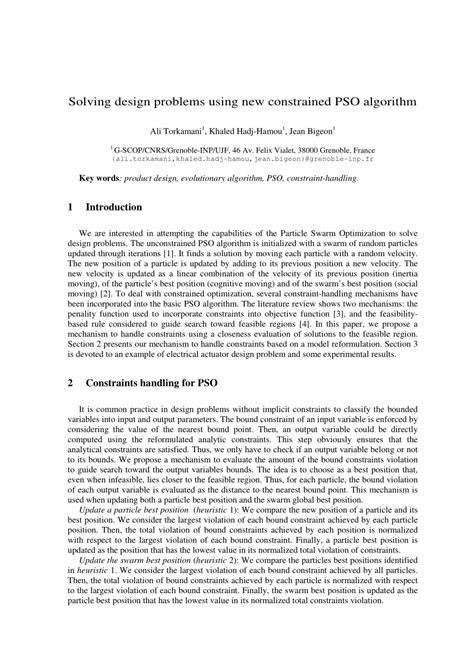 Pdf Solving Design Problems Using New Constrained Pso Algorithm