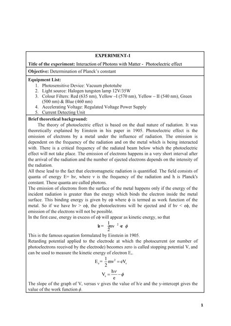 Solution Photoelectric Effect Lab Experiment Studypool