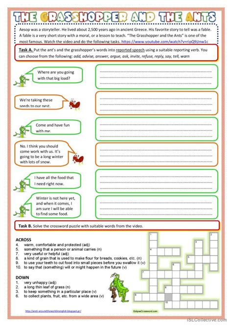 The Grasshopper And The Ant Video R English Esl Worksheets Pdf And Doc