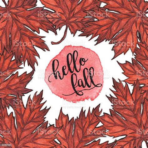 메이플 리프 벡터 수채화 프레임 복사 공간 안녕하세요가을 텍스트 단풍 잎에 대한 스톡 벡터 아트 및 기타 이미지 단풍 잎