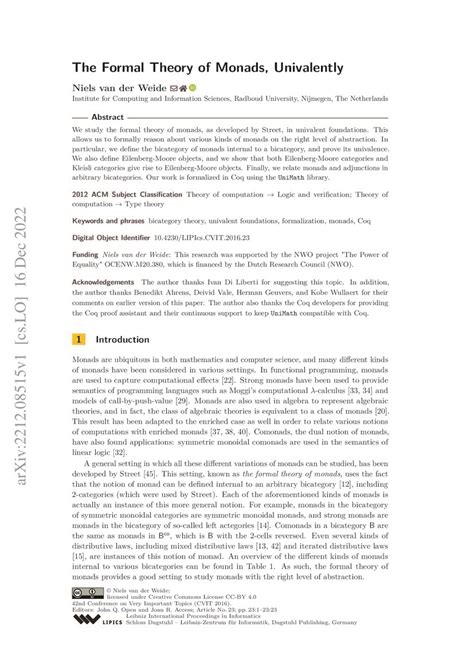 The Formal Theory Of Monads Univalently DeepAI