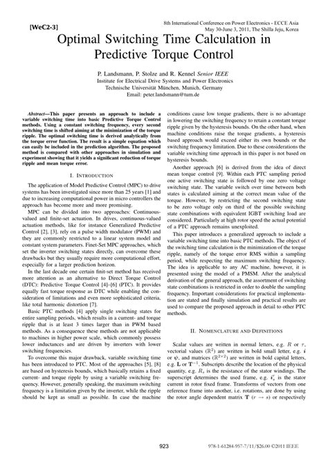 Pdf Optimal Switching Time Calculation In Predictive Torque Control