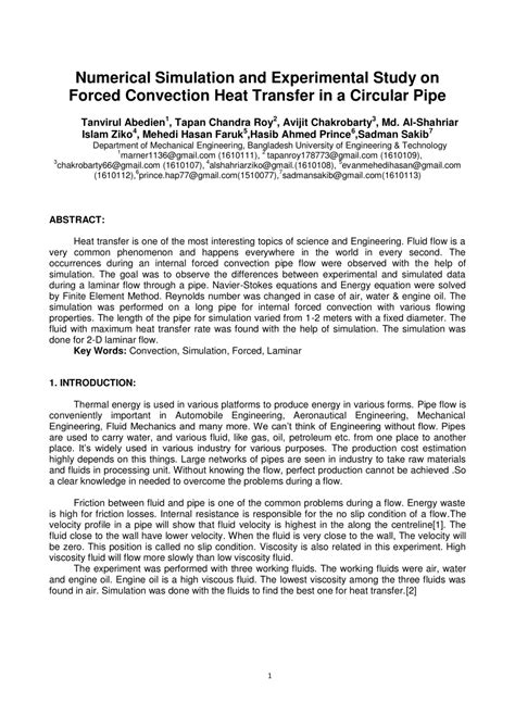 Pdf Numerical Simulation And Experimental Study On Forced Convection