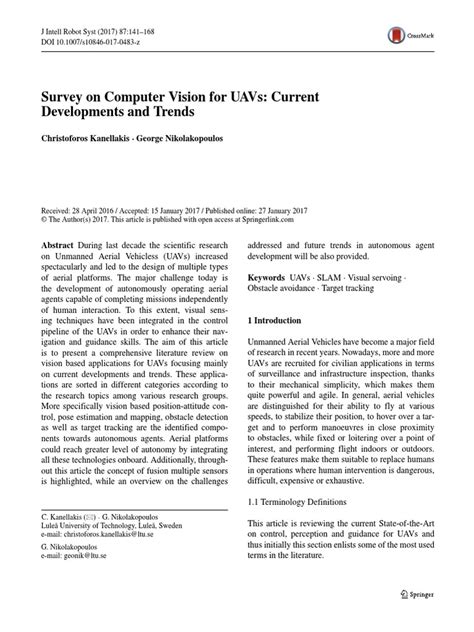 0 2017 Survey On Computer Vision For Uavs Currentdevelopments And Trends Pdf Computer