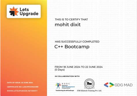 Mohit Dixit On Linkedin Hey Everyone I Am Excited To Share That I Have Completed The C Bootcamp