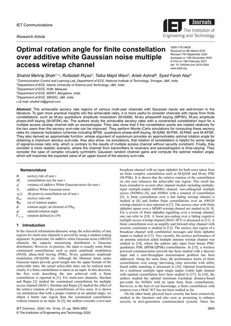 Pdf Optimal Rotation Angle For Finite Constellation Over Additive