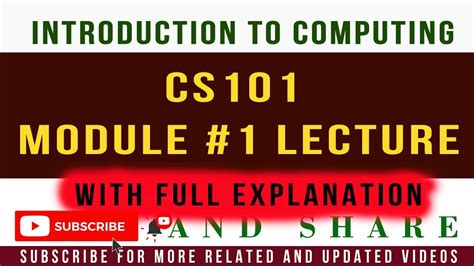 Cs101 Module No 1 Lecture Topic No 1 Lecture 1 Cs101