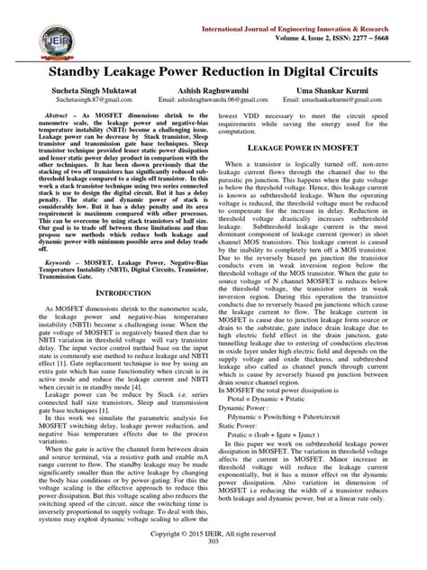 standby leakage power reduction in digital circuits pdf mosfet field effect transistor