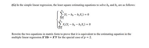 Solved G In The Simple Linear Regression The Least Square Chegg