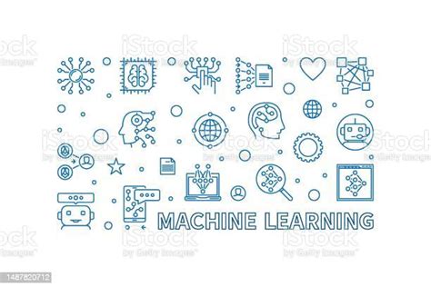 기계 학습 라인 수평 배너 벡터 Ml 기술 선형 그림 Cpu에 대한 스톡 벡터 아트 및 기타 이미지 Cpu 개념 과학