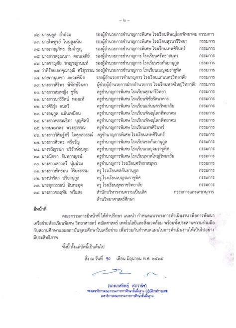 คำสั่งแต่งตั้งคณะกรรมการดำเนินงานโครงการห้องเรียนพิเศษวิทยาศาสตร์ คณิตศาสตร์ เทคโนโลยี และ