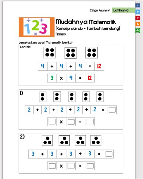 Cikgu Hijau Latihan 5 Matematik Operasi Darab Konsep Darab Sebagai
