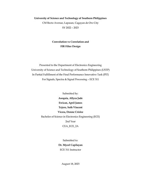 Solution Ece 311 Convolution Vs Correlation And Fir Filter Design