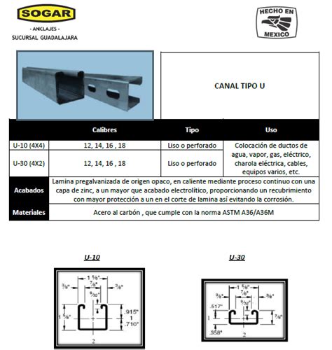 Canal Tipo U Perforado Sogar Guadalajara