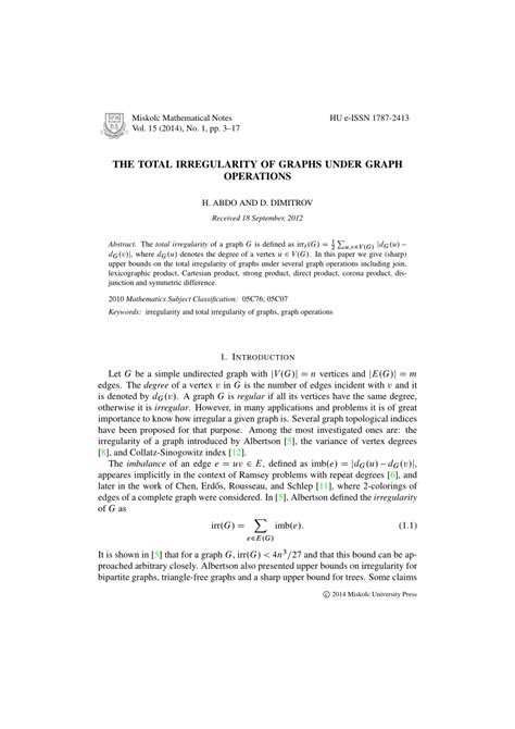 Pdf The Total Irregularity Of Graphs Under Graph Operations