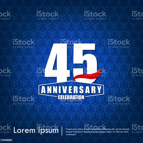 45 주년 기념 헝겊 파란색 배경에 빨간색 리본으로 격리 된 흰색 기념일 로고입니다 웹 전단지 포스터 인사말 및 초대 카드를위한 벡터 일러스트 템플릿 디자인 45주년에 대한