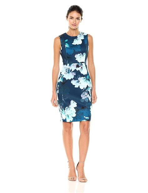 Calvin Klein Womens Scuba Sleeveless Princess Seamed Sheath Dress