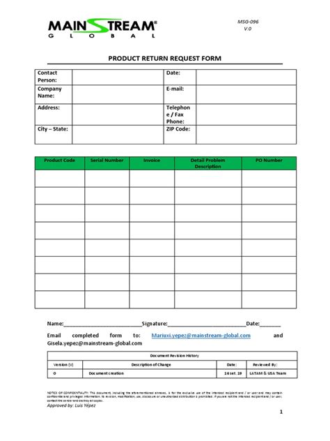 Msg 096 Product Return Request Form Pdf Telecommunications Privacy