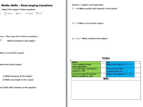 Numeracy In Science Rearranging Equations Worksheet Teaching Resources