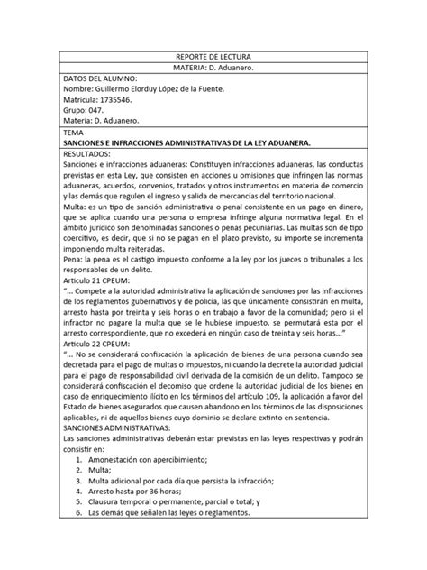 Reporte De Lectura5 Gelf Pdf Multa Pena Aduana