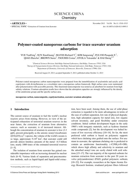Pdf Polymer Coated Nanoporous Carbons For Trace Seawater Uranium Adsorption