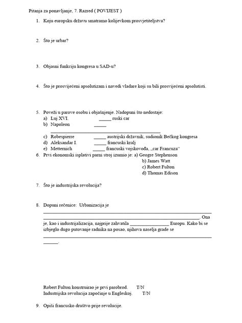 Pitanja Za Ponavljanje Povijest 7 Razred Pdf