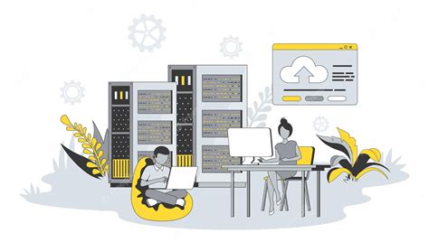 Premium Vector Web Hosting Concept In Flat Design With People Man And Women Working At Data