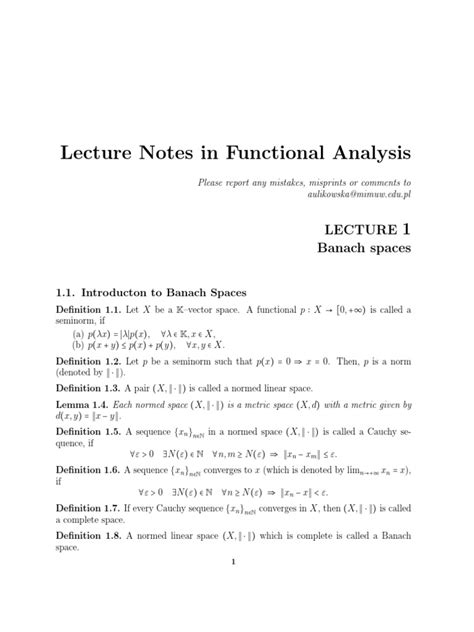 lecture notes in functional analysis banach spaces pdf banach