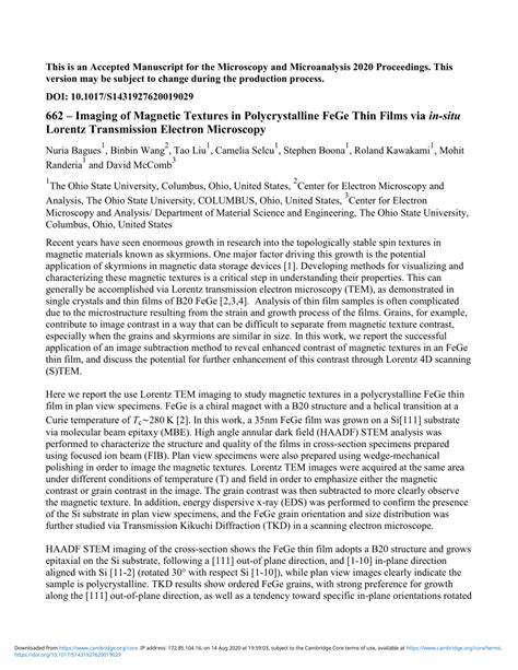 Pdf Imaging Of Magnetic Textures In Polycrystalline Fege Thin Films Via In Situ Lorentz