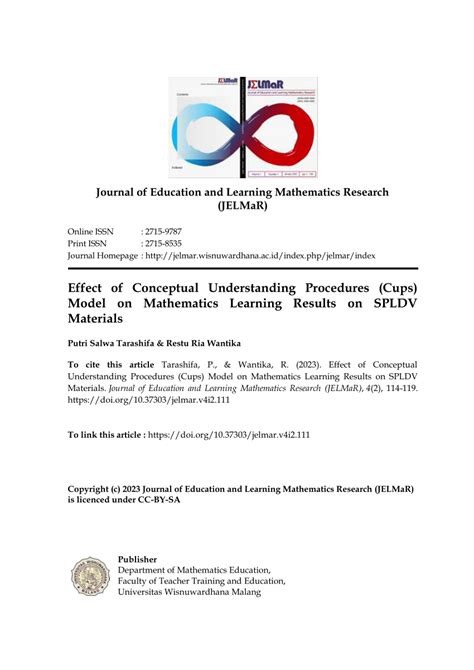 Pdf Effect Of Conceptual Understanding Procedures Cups Model On Mathematics Learning Results