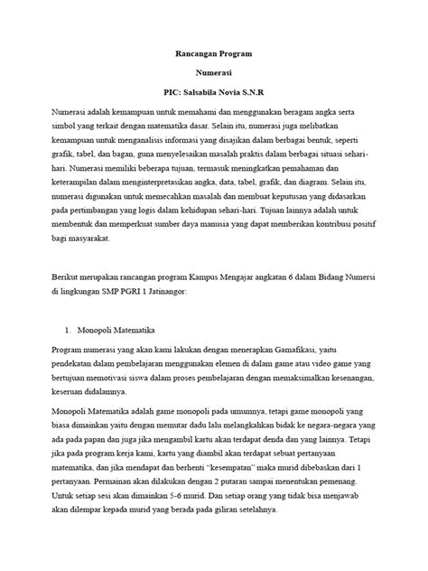 Rancangan Program Numerasi Pdf