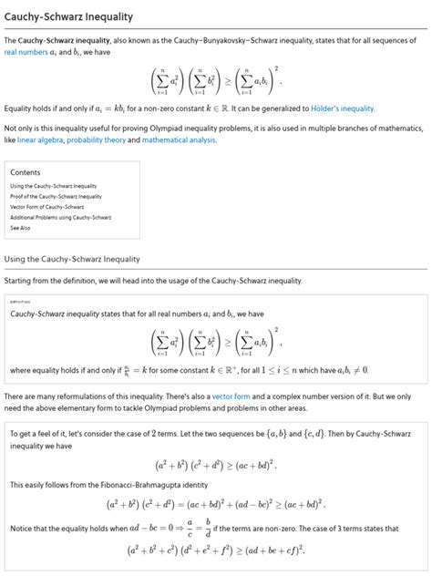 Cauchy Schwarz Inequality Brilliant Math And Science Wiki Pdf Algebra Mathematical Analysis