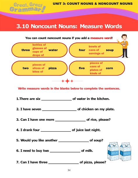 ESL Grammar COUNT NONCOUNT NOUNS Measure Words Stickyball ESL Lessons