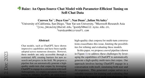 Paper Page Baize An Open Source Chat Model With Parameter Efficient