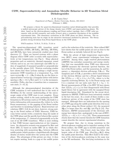 Pdf Cdw Superconductivity And Anomalous Metallic Behavior In 2d Transition Metal Dichalcogenides