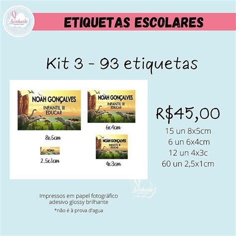 Etiquetas Escolares Kit 3 93 Etiquetas Pérola Papelaria Embalagens