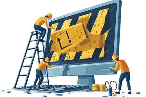 Tiny People Examining Operating System Error Warning On Web Page