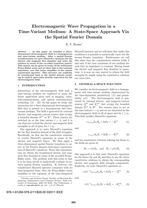 Pdf Electromagnetic Wave Propagation In A Time Variant Medium A State Space Approach Via The