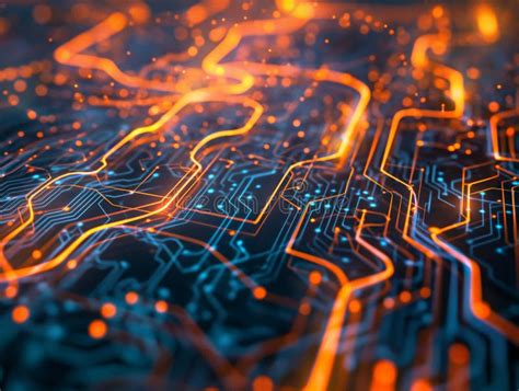 Glowing Circuit Board With Orange And Blue Traces Stock Image Image