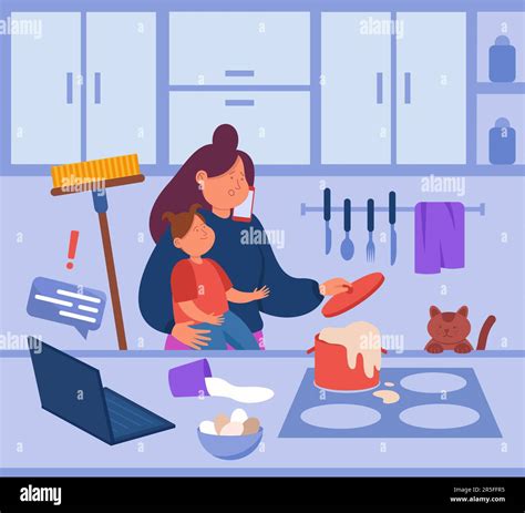 Busy Mother Stressing Over Work And Household Tasks Stock Vector Image Art Alamy