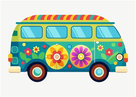 Hippie Bus White Background Vector Illustration Premium Ai Generated