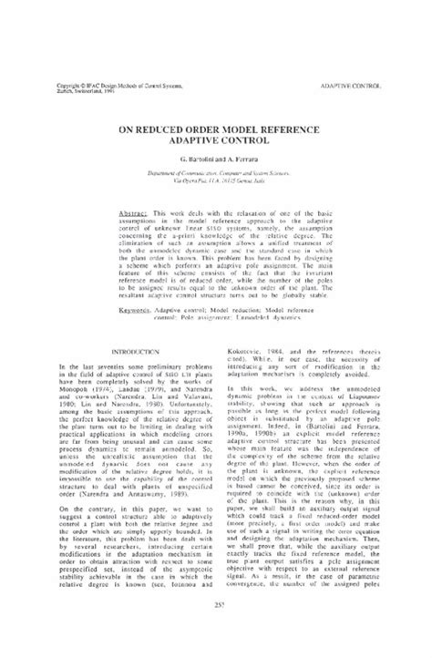 Pdf On Reduced Order Model Reference Adaptive Control