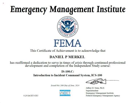 Daniel Merkel On Linkedin Finished My Is 100 C Fema Certification